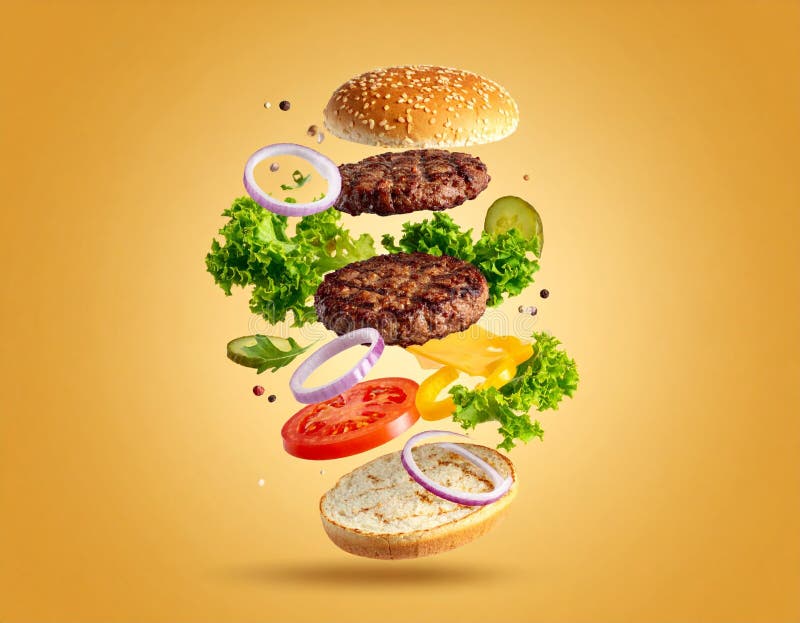 Floating Burger Elements in Air Artistic Design Stock Illustration ...