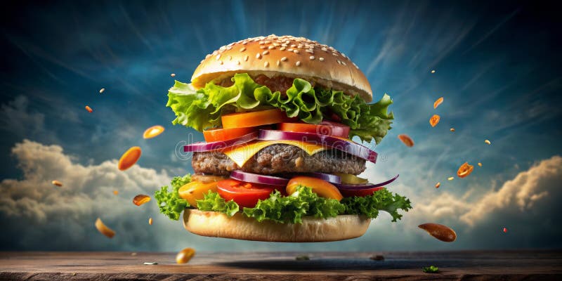 Floating Burger with Ingredients, Burger, Food Photography, Fast Food ...