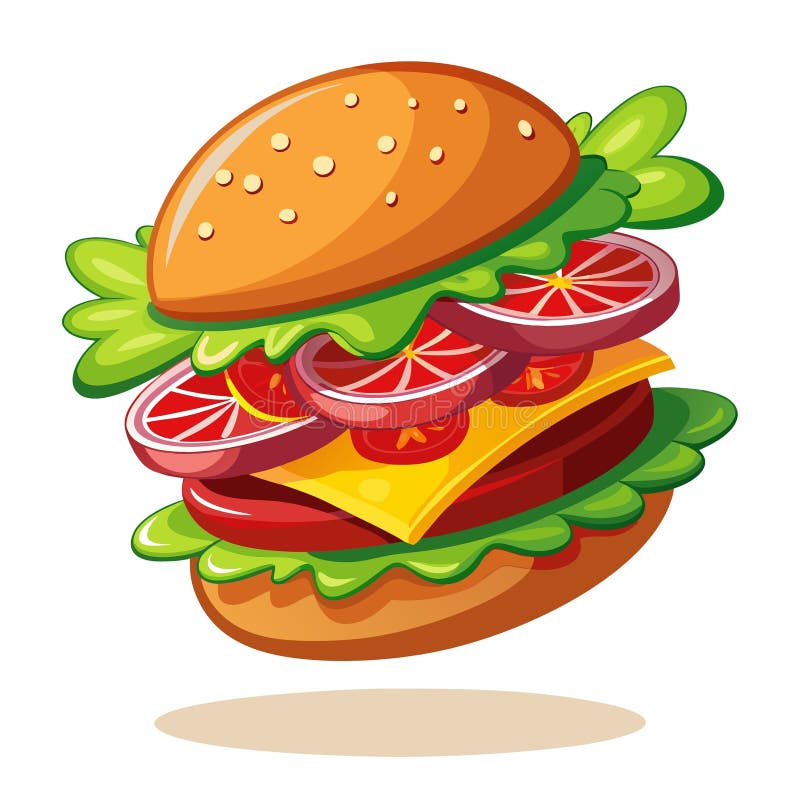 Floating Burger Isolated on White Background. Ingredients of a ...