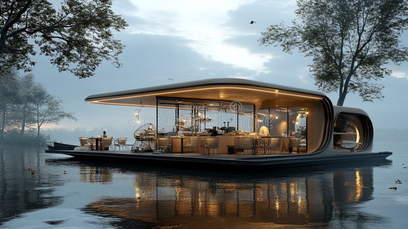 Floating Cafe on the Water with Futuristic Design and a Relaxed ...