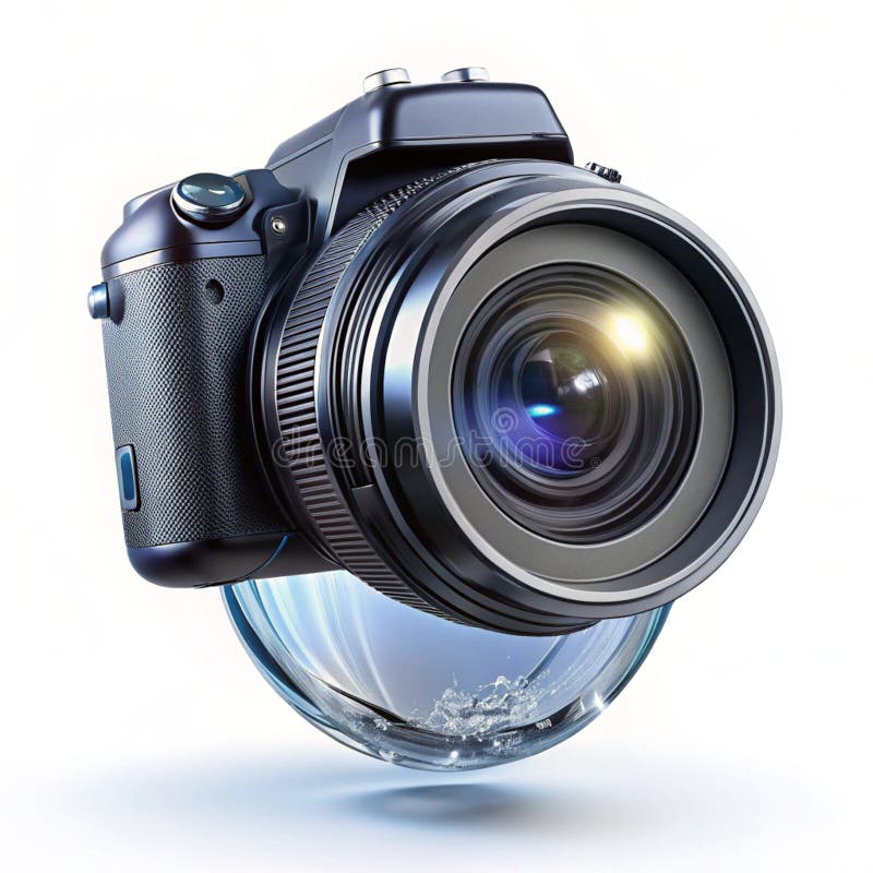 Floating Camera with Rotating Lens and Flash Stock Illustration ...
