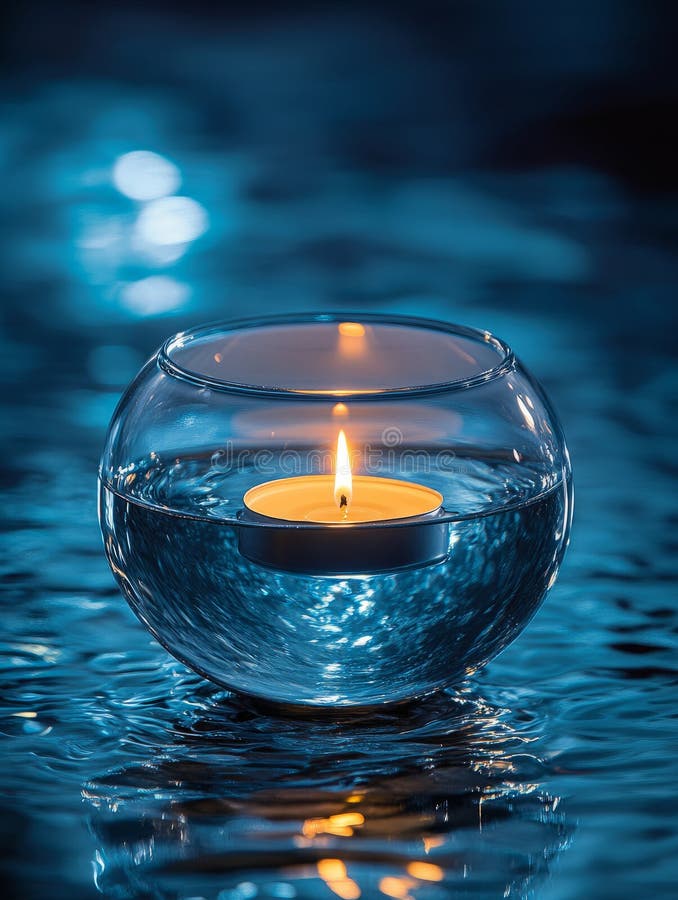 A Floating Candle in a Glass Holder on the Water Surface. Stock Photo ...
