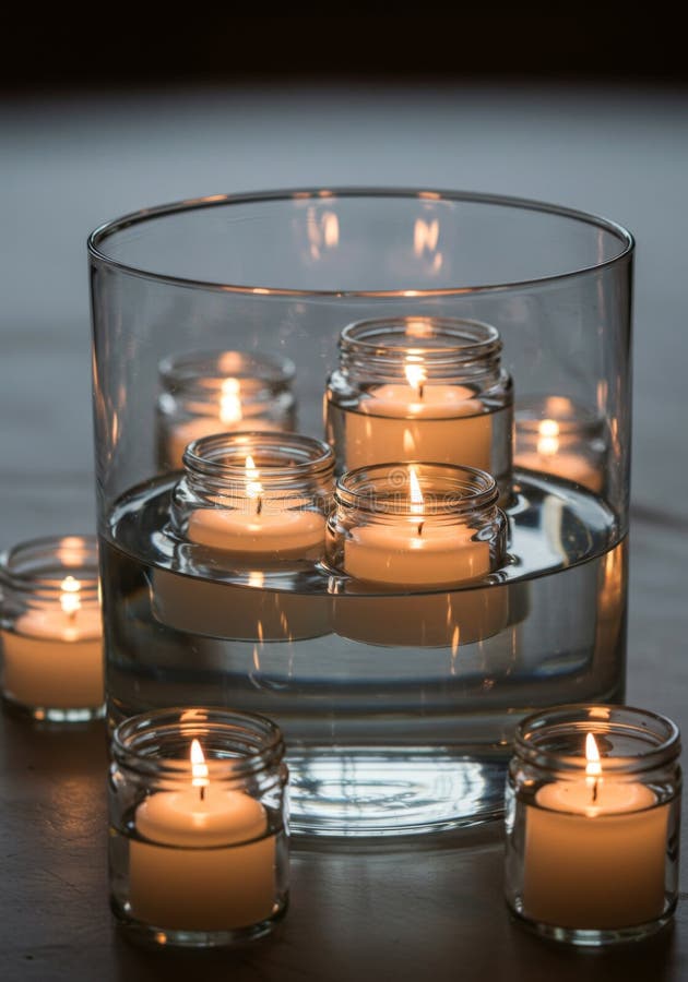 Floating Candles in Glass Cylinder with Water Stock Illustration ...
