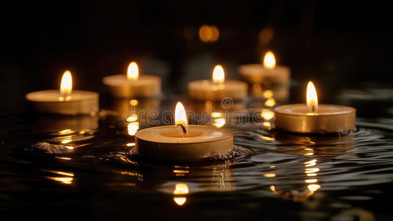 Floating Candles on Water stock image. Image of candles - 390418133