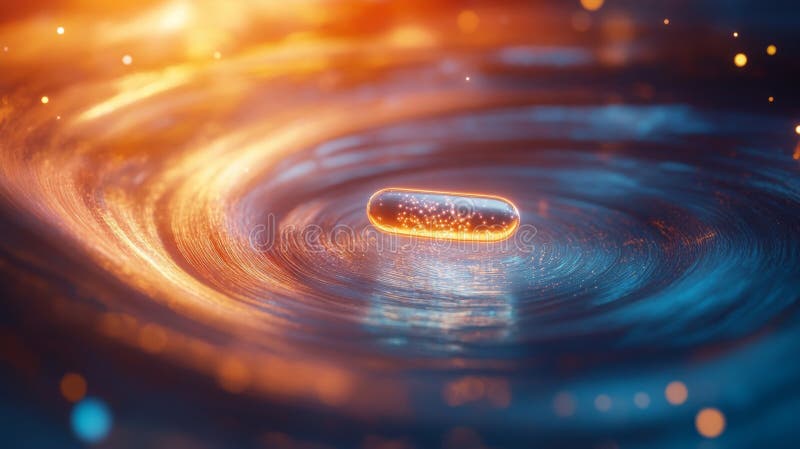 Floating Capsule in Vibrant Swirling Colors, Representing Innovation in ...
