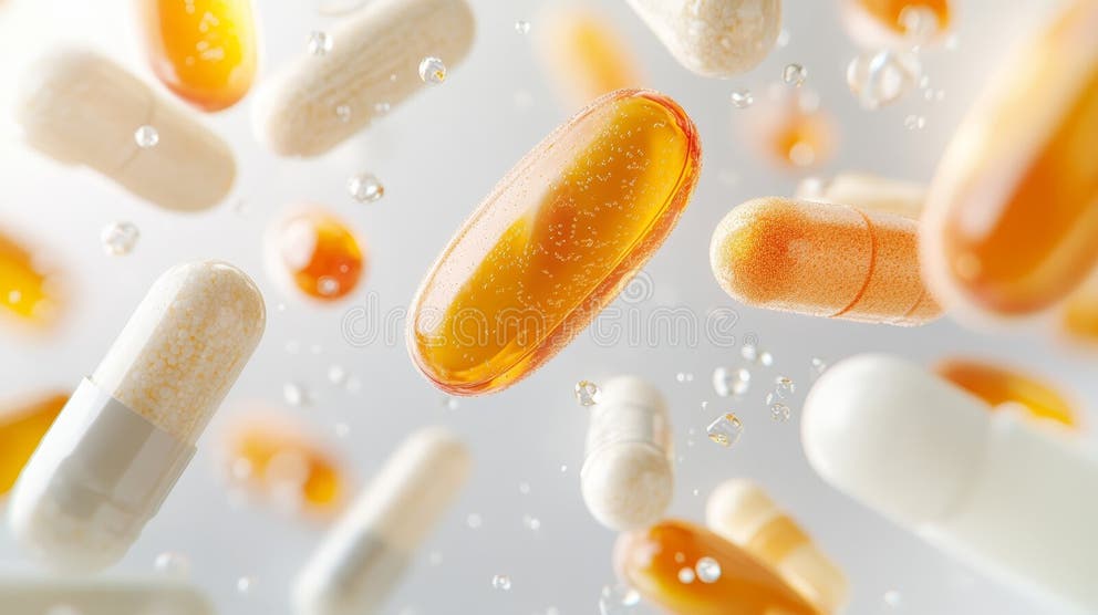 Floating Capsules and Tablets in Bright Light Stock Illustration ...