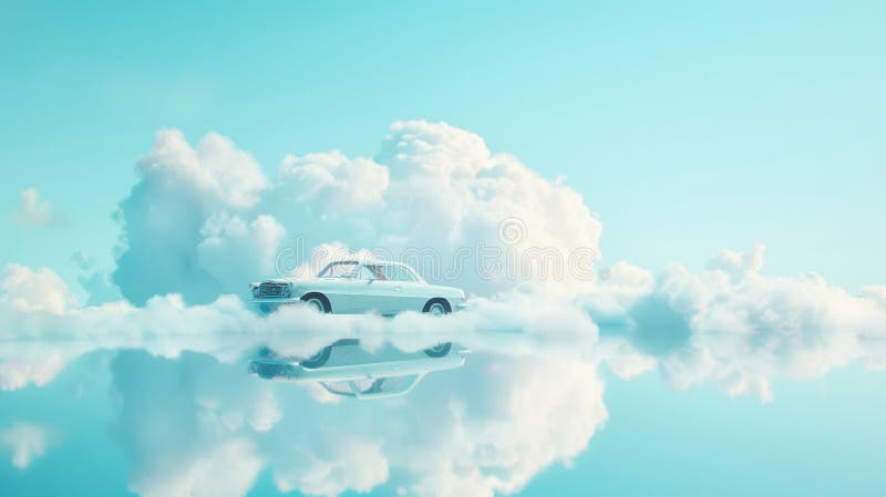 Floating Car Made of Clouds Driving on a Clear Blue Sky Stock ...