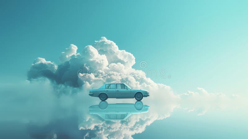 Floating Car Made of Clouds Driving on a Clear Blue Sky Stock ...