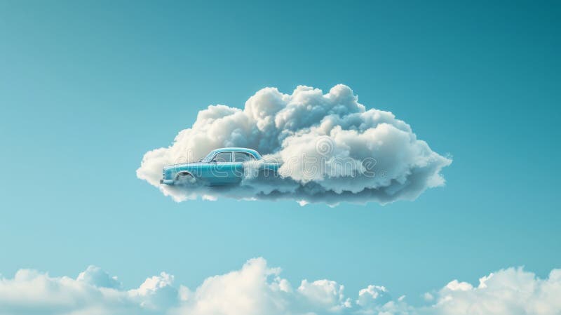 Floating Car Made of Clouds Driving on a Clear Blue Sky Stock ...