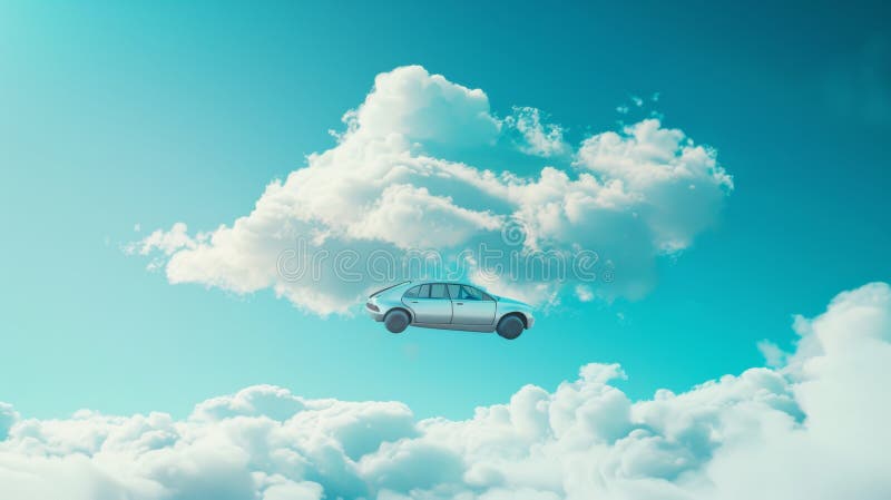 Floating Car Made of Clouds Driving on a Clear Blue Sky Stock ...