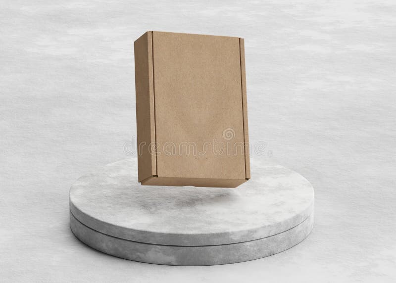 Floating Cardboard Box on the Rock Pedestal with Texture Use for Mockup ...