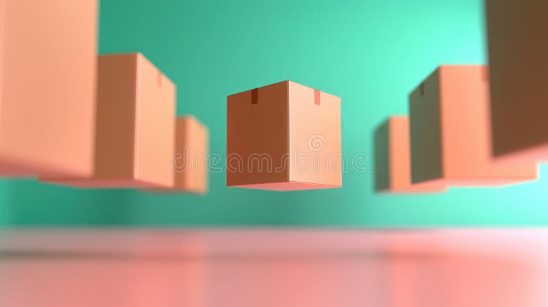 Floating Cardboard Boxes Against a Vibrant Backdrop, Symbolizing ...
