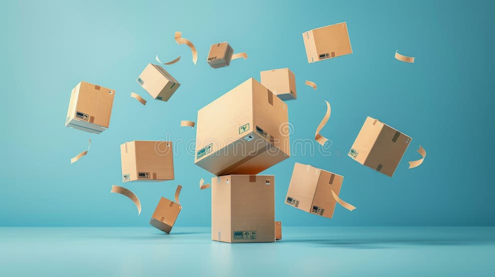 The Floating Cardboard Boxes.AI Generated Image Stock Photo - Image of ...