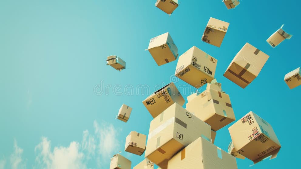 The Floating Cardboard Boxes.AI Generated Image Stock Photo - Image of ...