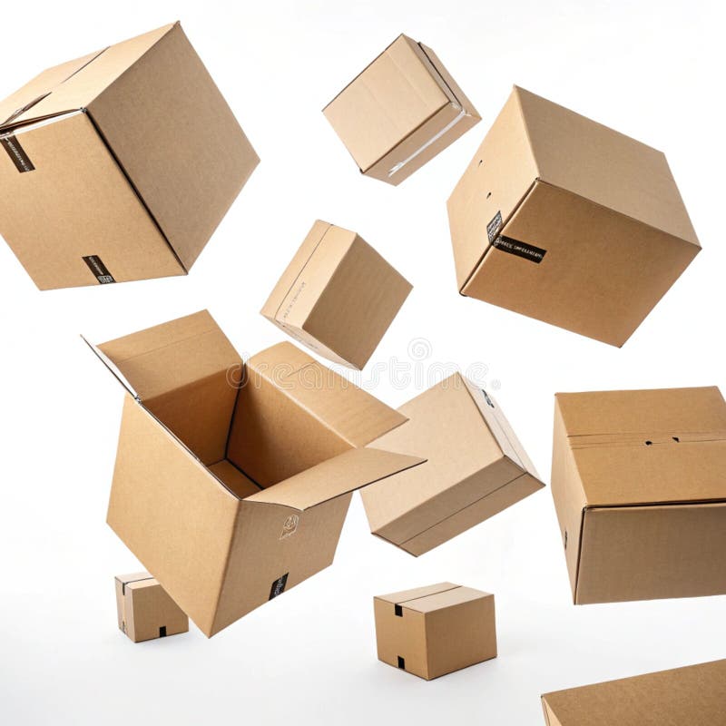 Floating Cardboard Boxes Isolated on White Stock Illustration ...