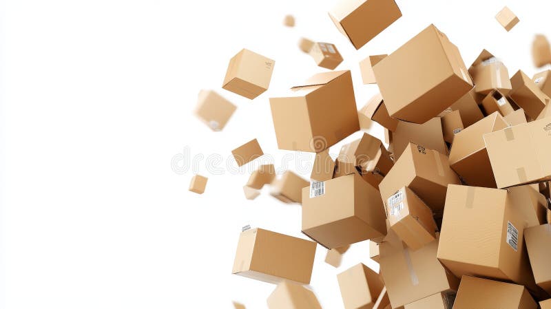 Floating Cardboard Boxes on White Background for Shipping and Logistics ...