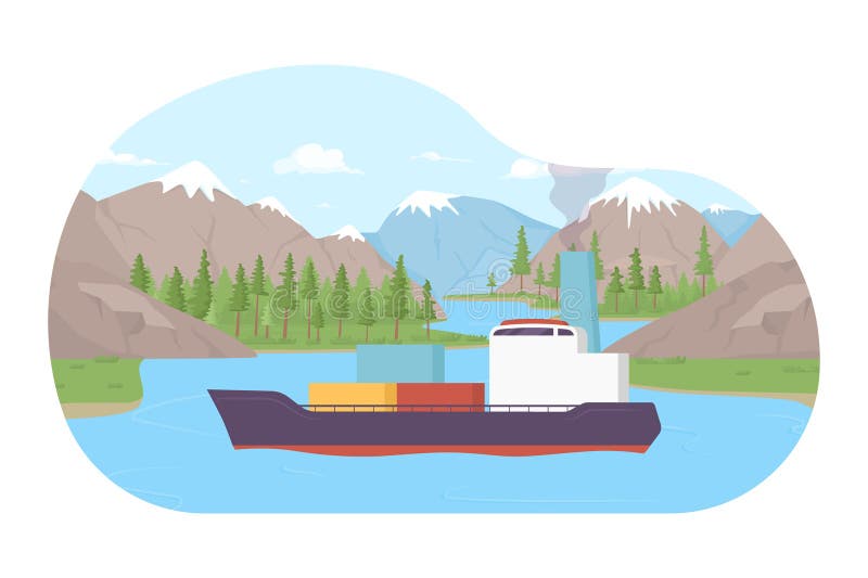 Floating Cargo Ship Flat Concept Vector Illustration Stock Vector ...