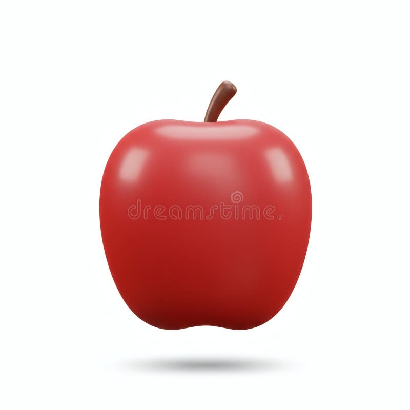 Floating Cartoon Red Apple with Brown Stem on a White Background Stock ...