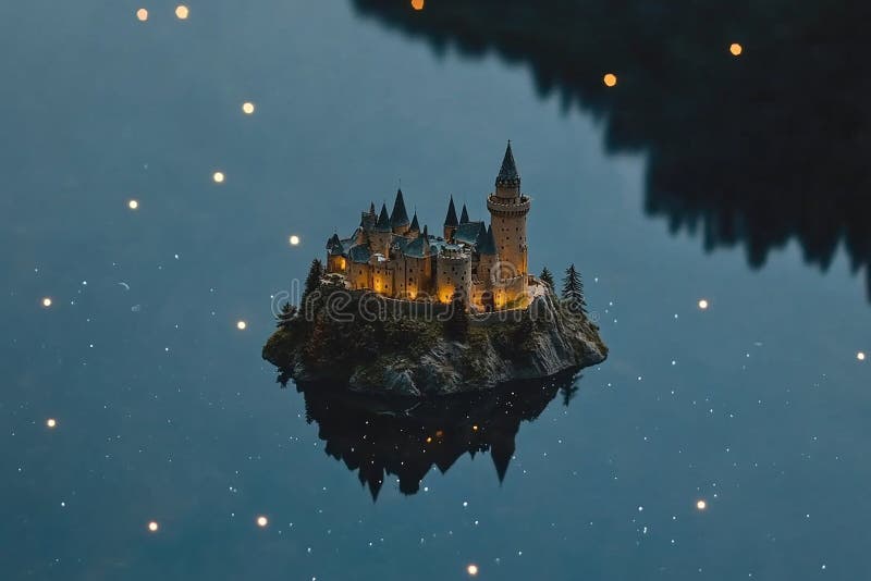 Floating Castle Bathed in the Light of Glowing Stars Under a Cosmic ...
