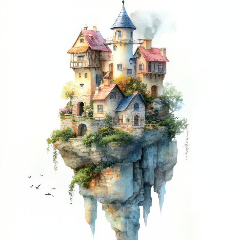 Floating Castle on a Rock Island with Lush Greenery Stock Photo - Image ...