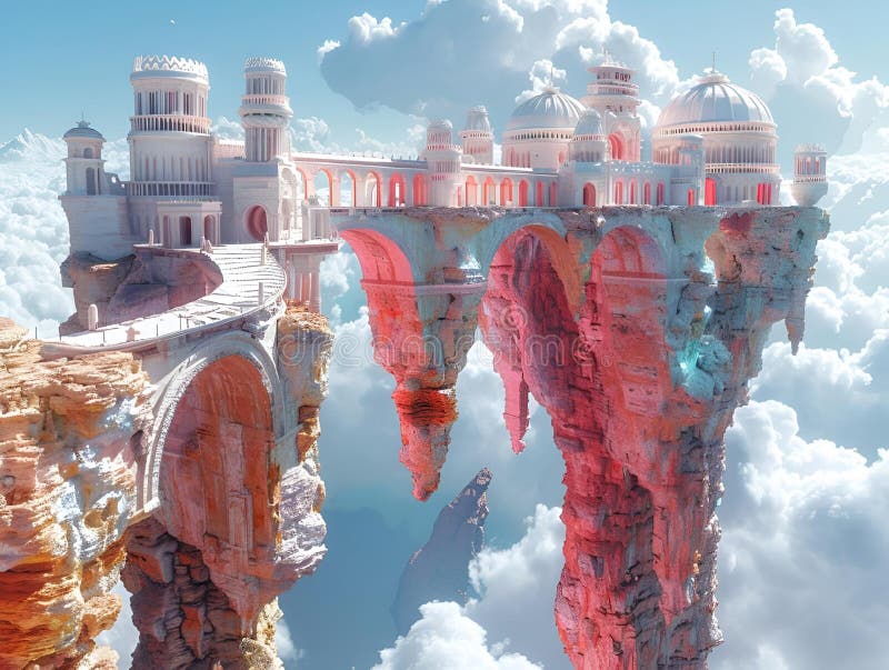 The Floating Castle is Very High in the Clouds Over the Water Stock ...