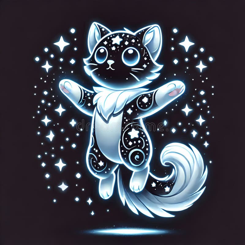 A Floating Cat with Starry Patterns, Surrounded by Tiny Sparkles ...