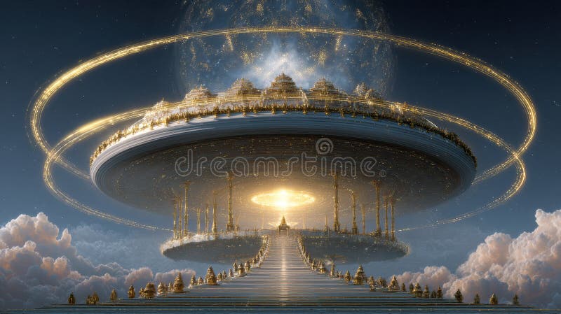 Floating Celestial City #7 â€“ Halo Dome Gate Stock Illustration ...