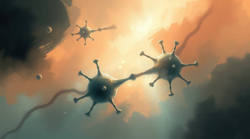 Floating Cells Emit Light in a Surreal, Abstract Environment with ...