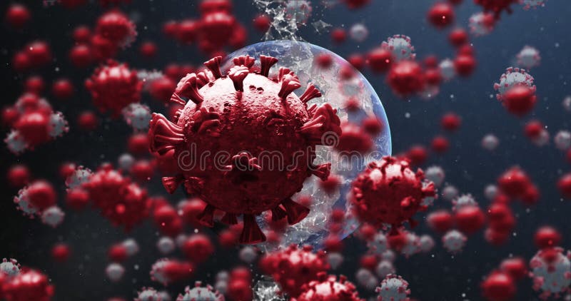 Floating Central Red Spiky Virus Particle Drifting through Microscopic ...
