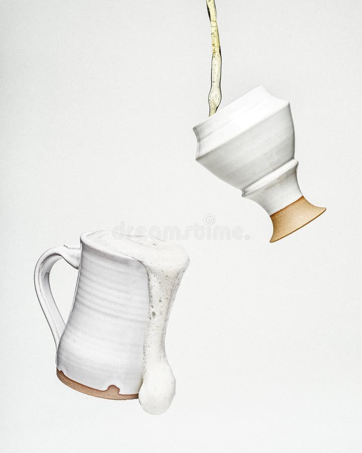 Floating Ceramic Beer Mugs with Beer Stock Photo - Image of retro ...