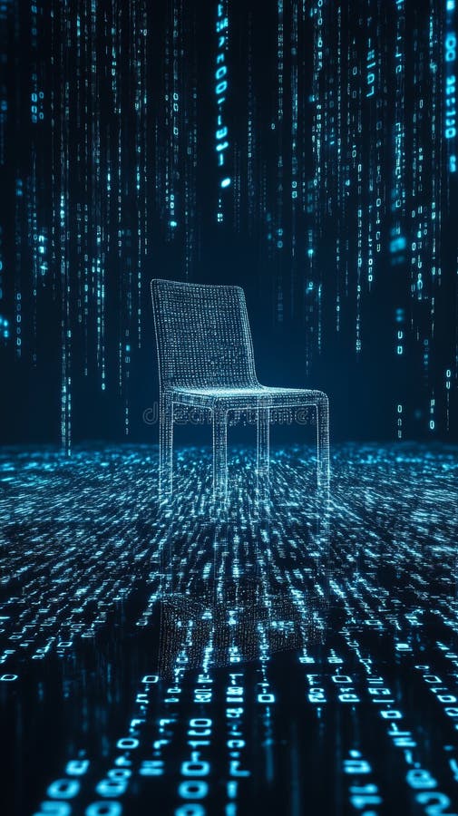 Floating Chair Made of Binary Code Hovers Above a Digital Matrix Stock ...