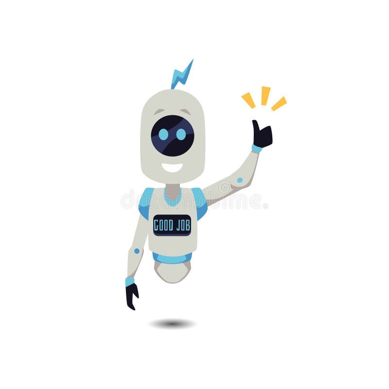 Floating Chat Bot or Mascot Robot Praising for Good Job, Flat Vector ...