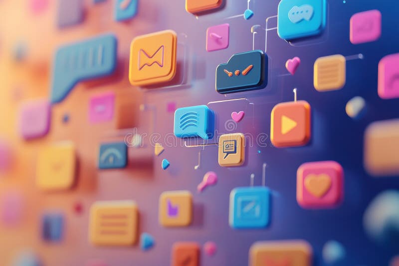 Floating Chat Icons and Connection Symbols Designed To Represent ...