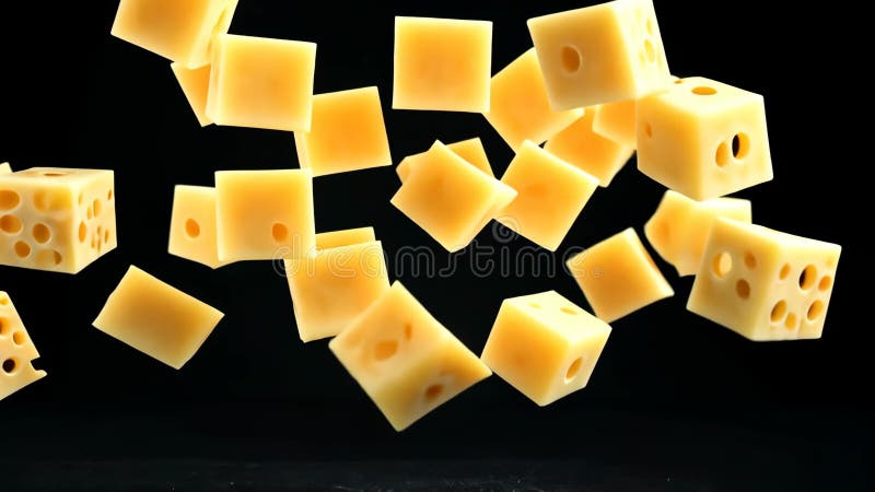 Floating Cheese Cubes on Black Background Stock Footage - Video of ...