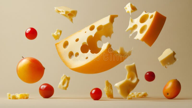 Floating Cheese and Fruit Still Life Stock Illustration - Illustration ...