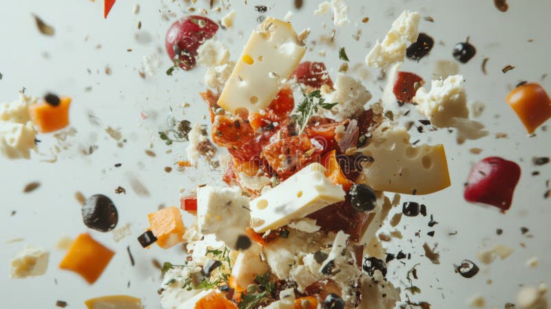 Floating Cheese and Vegetables Culinary Still Life Stock Illustration ...