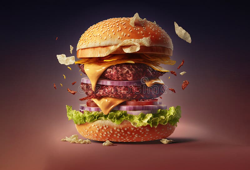 Floating Cheeseburger from Fast Food Stock Illustration - Illustration ...