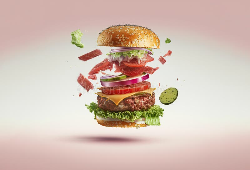 Floating Cheeseburger from Fast Food Stock Illustration - Illustration ...