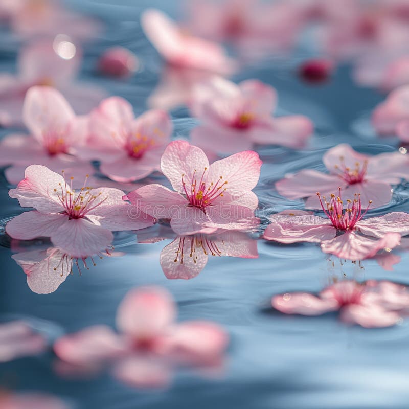 Floating Cherry Blossoms on Water in Soft Daylight. Stock Photo - Image ...