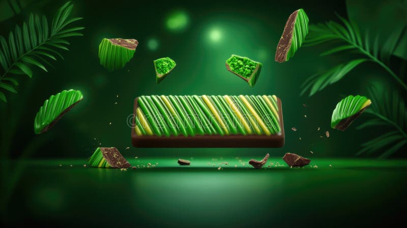 Floating Chocolate Bar with Green Filling and Jungle Background. Dubai ...