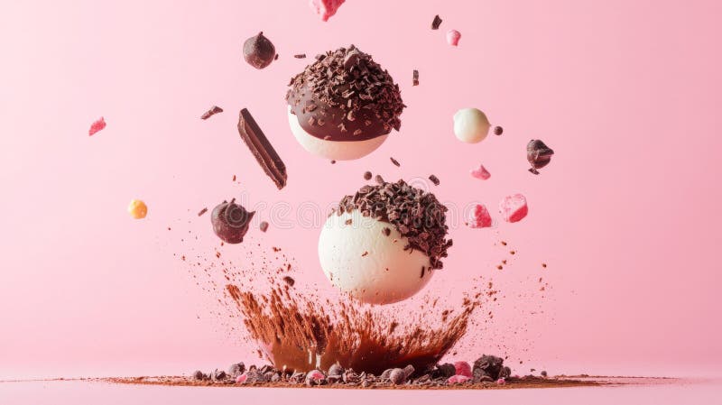 Floating Chocolate Candies with Sprinkles on Pink Background Stock ...