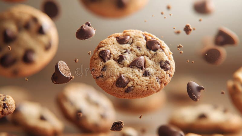 Floating Chocolate Chip Cookies and Crumbles Stock Illustration ...