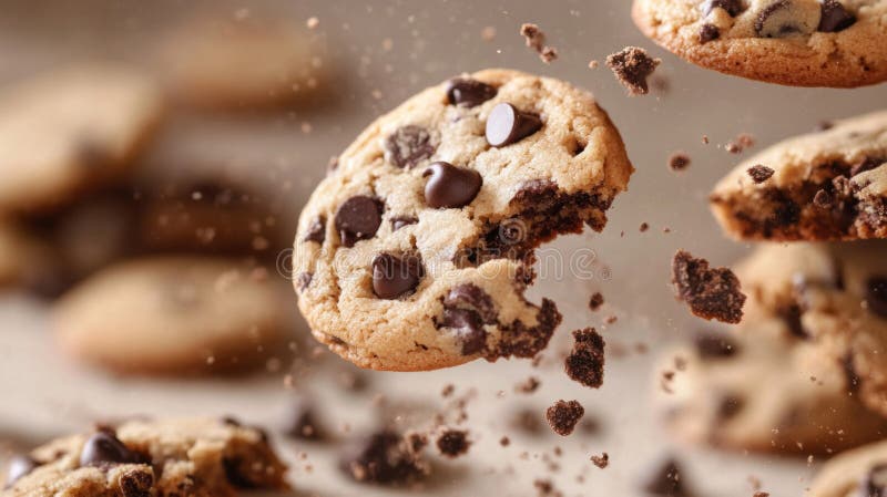 Floating Chocolate Chip Cookies with Crumbs Stock Illustration ...