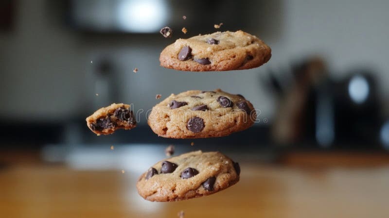 Floating Chocolate Chip Cookies with Crumbs Stock Illustration ...