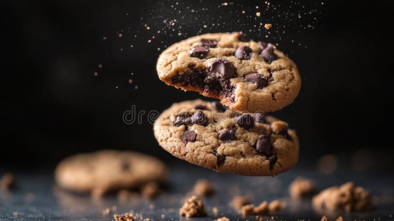 Floating Chocolate Chip Cookies Dark Background Stock Illustration ...