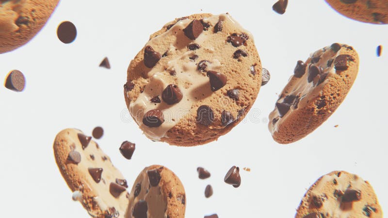 Floating Chocolate Chip Cookies with Ice Cream Theme for Dessert Concept Design Stock Image ...