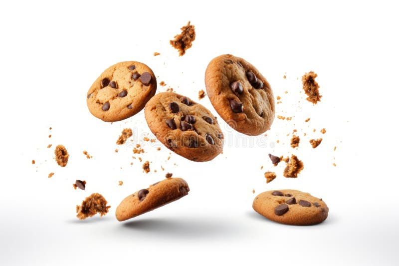 Floating Chocolate Chip Cookies on a White Backdrop. Generative AI ...