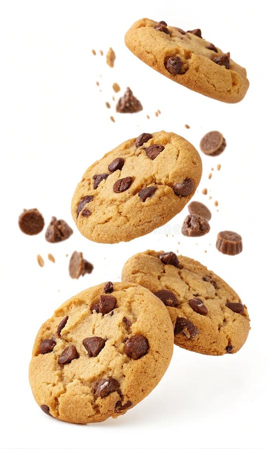 Floating Chocolate Chip Cookies on White Background Stock Illustration ...