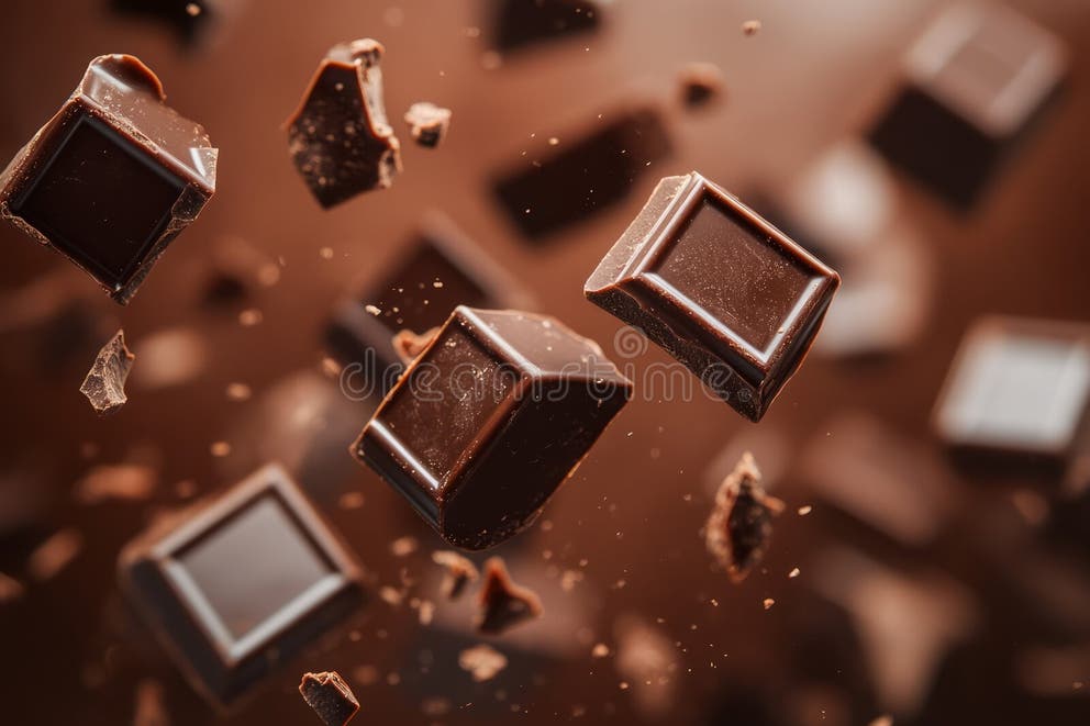 Floating Chocolate Chunks in Motion with Warm Ambient Light. Neural ...