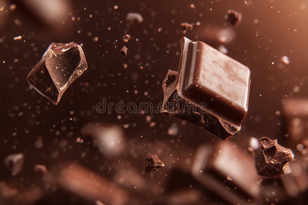 Floating Chocolate Chunks in Motion with Warm Ambient Light. Neural ...